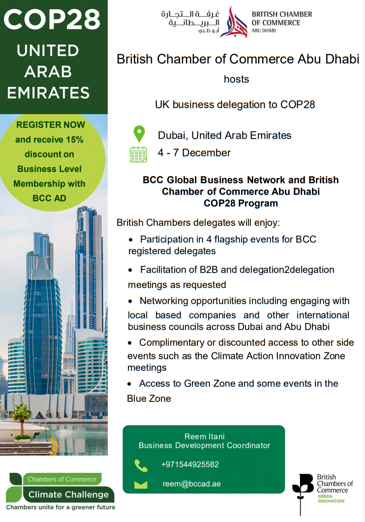 THE BRITISH CHAMBER OF COMMERCE ABU DHABI AND GLOBAL BUSINESS NETWORK ORGANISE THE COP28 PROGRAM